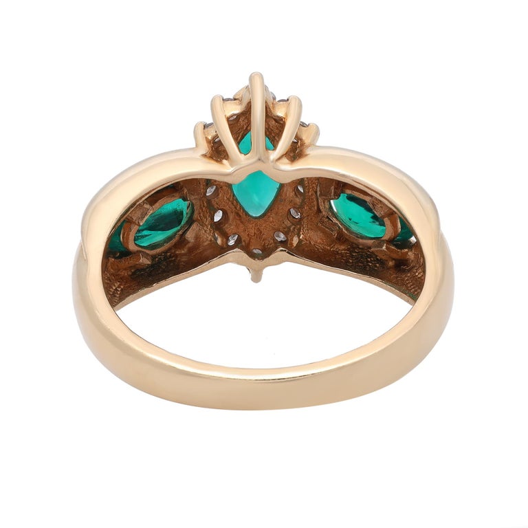 Rachel Koen Synthetic Green Emerald Diamond Ladies Ring 14K Yellow Gold ...