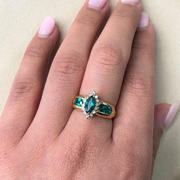 Rachel Koen Synthetic Green Emerald Diamond Ladies Ring 14K Yellow Gold ...