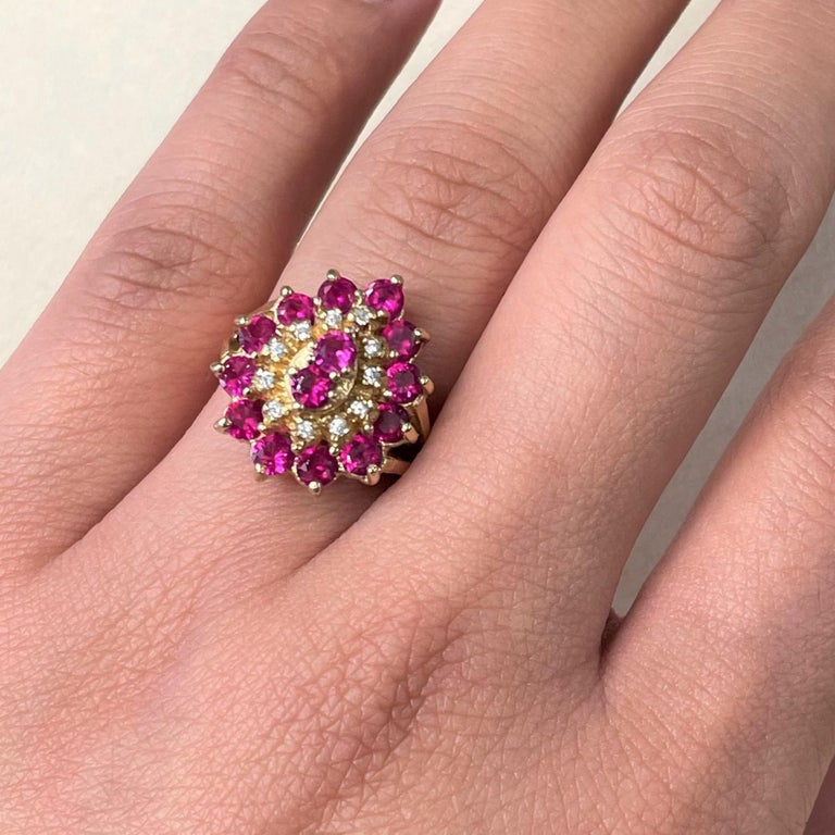 Rachel Koen Synthetic Ruby and Diamond Cocktail Ring 14k Yellow Gold at ...