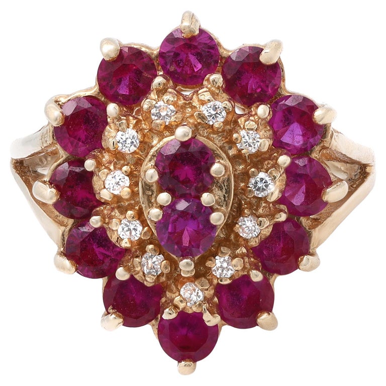 Rachel Koen Synthetic Ruby and Diamond Cocktail Ring 14k Yellow Gold at ...