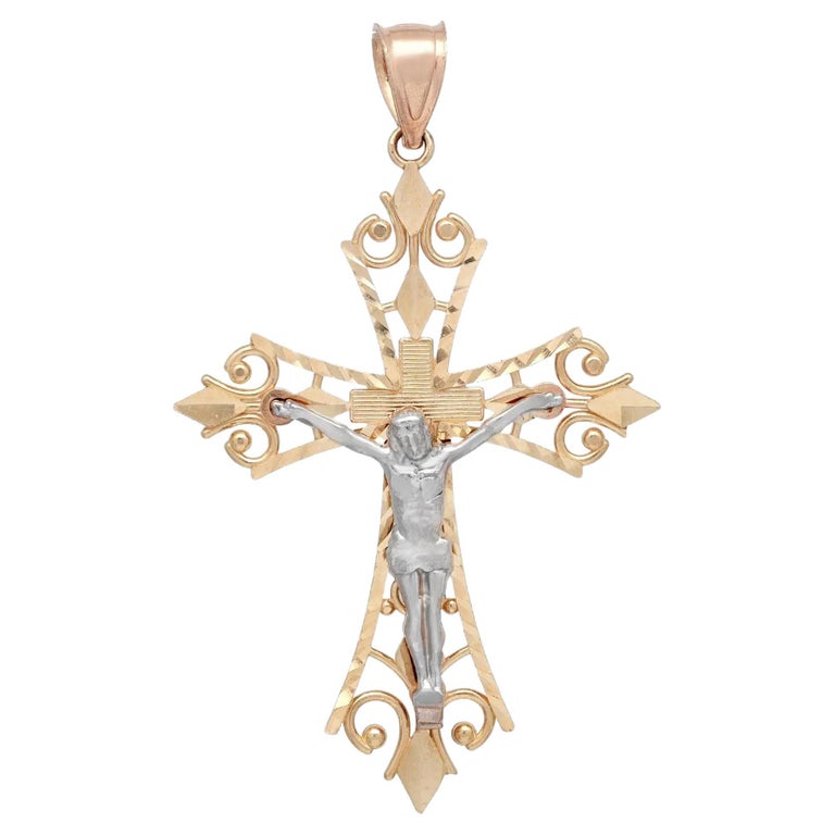 Rachel Koen Two Tone Crucifix Filigree Cross Pendant 14k Yellow and ...