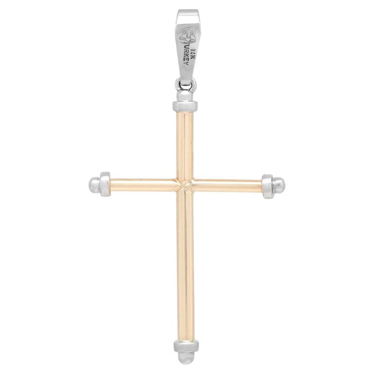 Rachel Koen Two Tone Rounded Tube Cross Pendant 14k Yellow and White ...