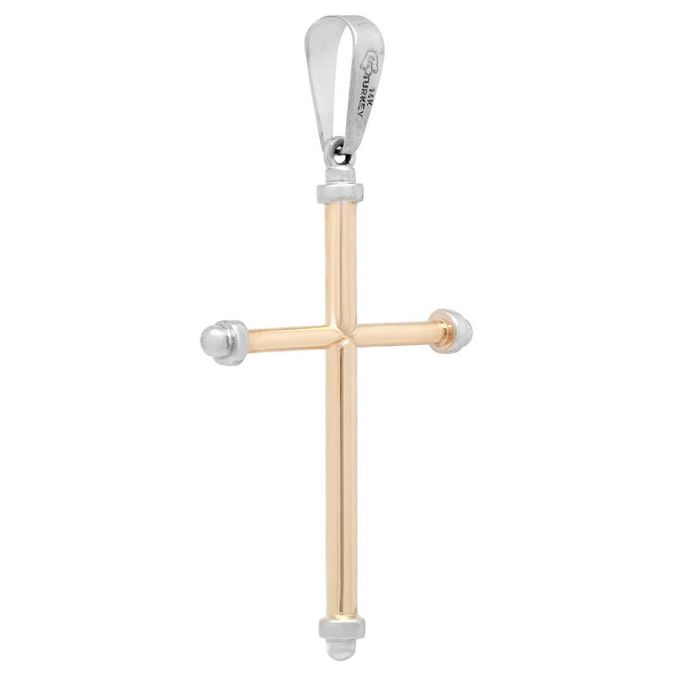 Rachel Koen Two Tone Rounded Tube Cross Pendant 14k Yellow and White ...
