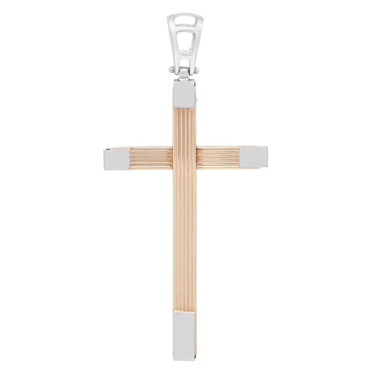 Rachel Koen Two Tone Striped Cross Pendant 14k Yellow and White Gold ...