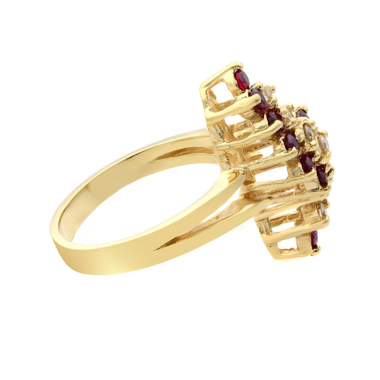 Rachel Koen Vintage Diamond and Ruby Cocktail Ring 14K Yellow Gold For ...