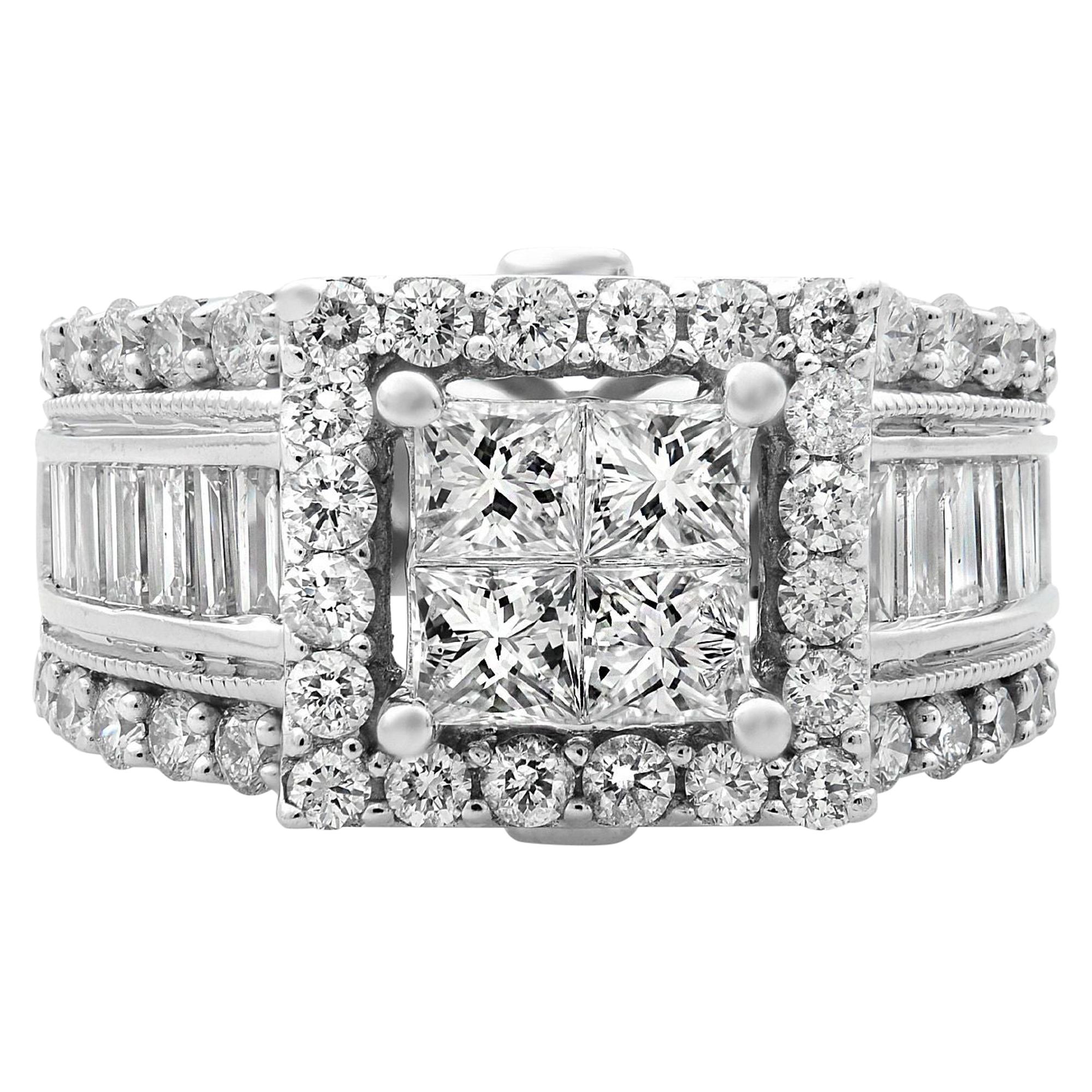 Pear and Princess Cut Diamond Gold Engagement Ring For Sale at 1stDibs