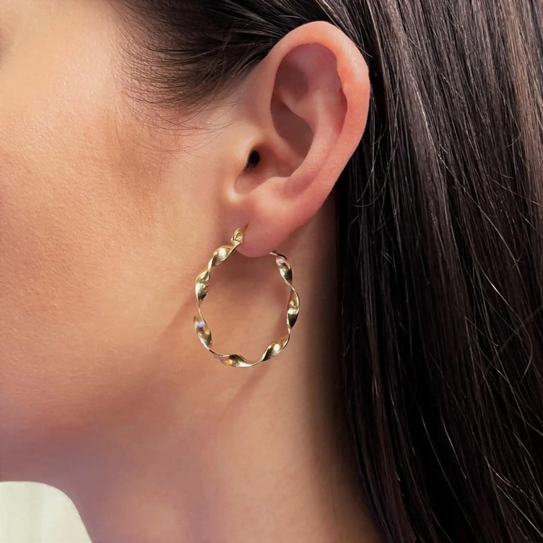 Rachel Kone Twisted Hoop Hollow Earrings 14k Yellow Gold For Sale at ...