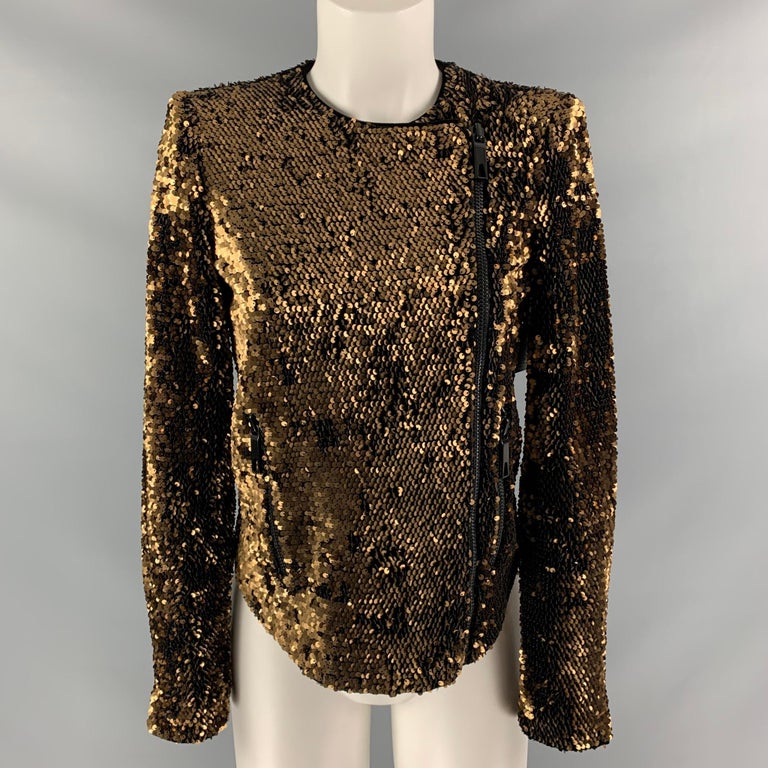 RACHEL ZOE Size S Copper Polyester and Spandex Sequined Jacket at 1stDibs