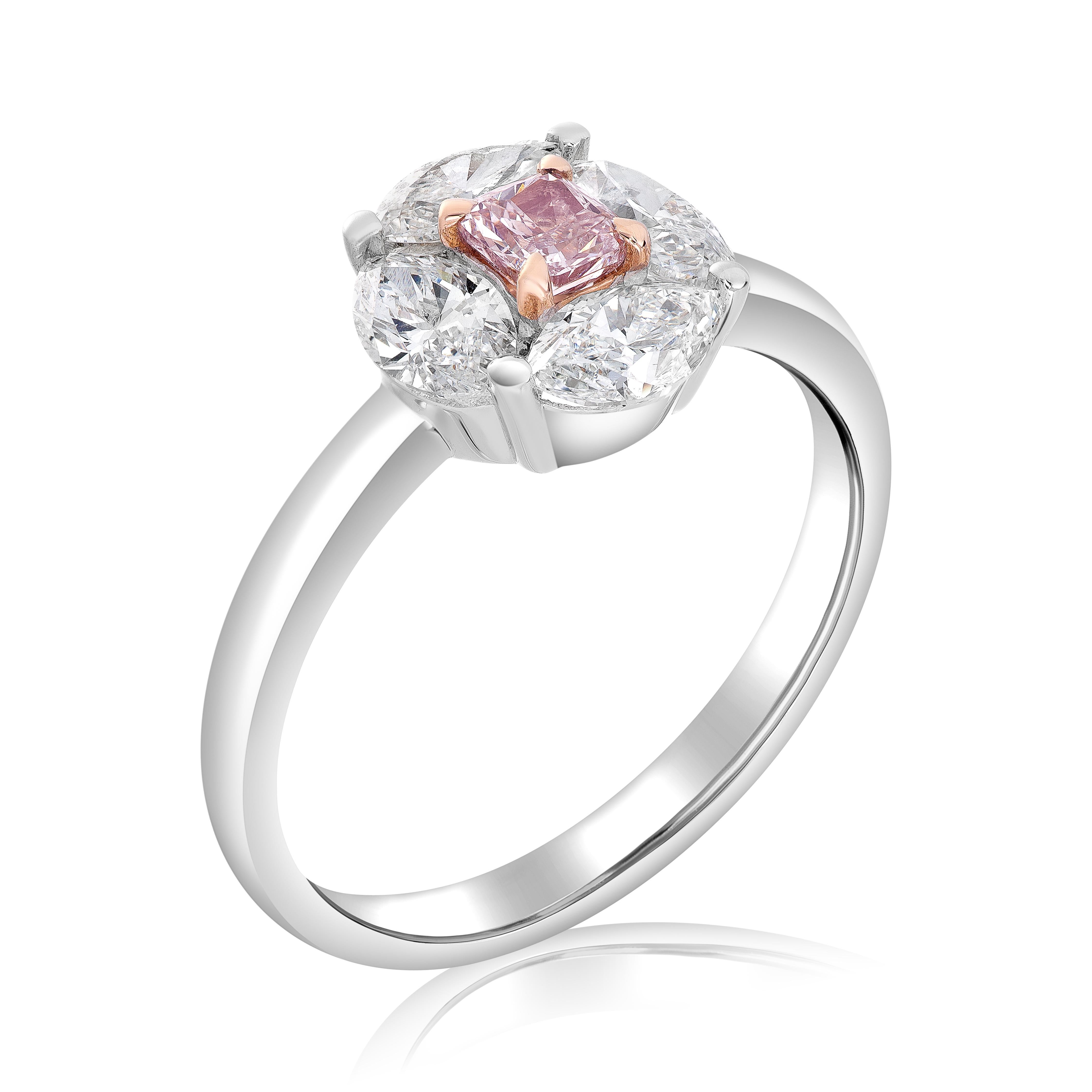 Radiant 0.26 Carat Fancy Pink Diamond Cocktail Ring Set in 18k Gold For ...