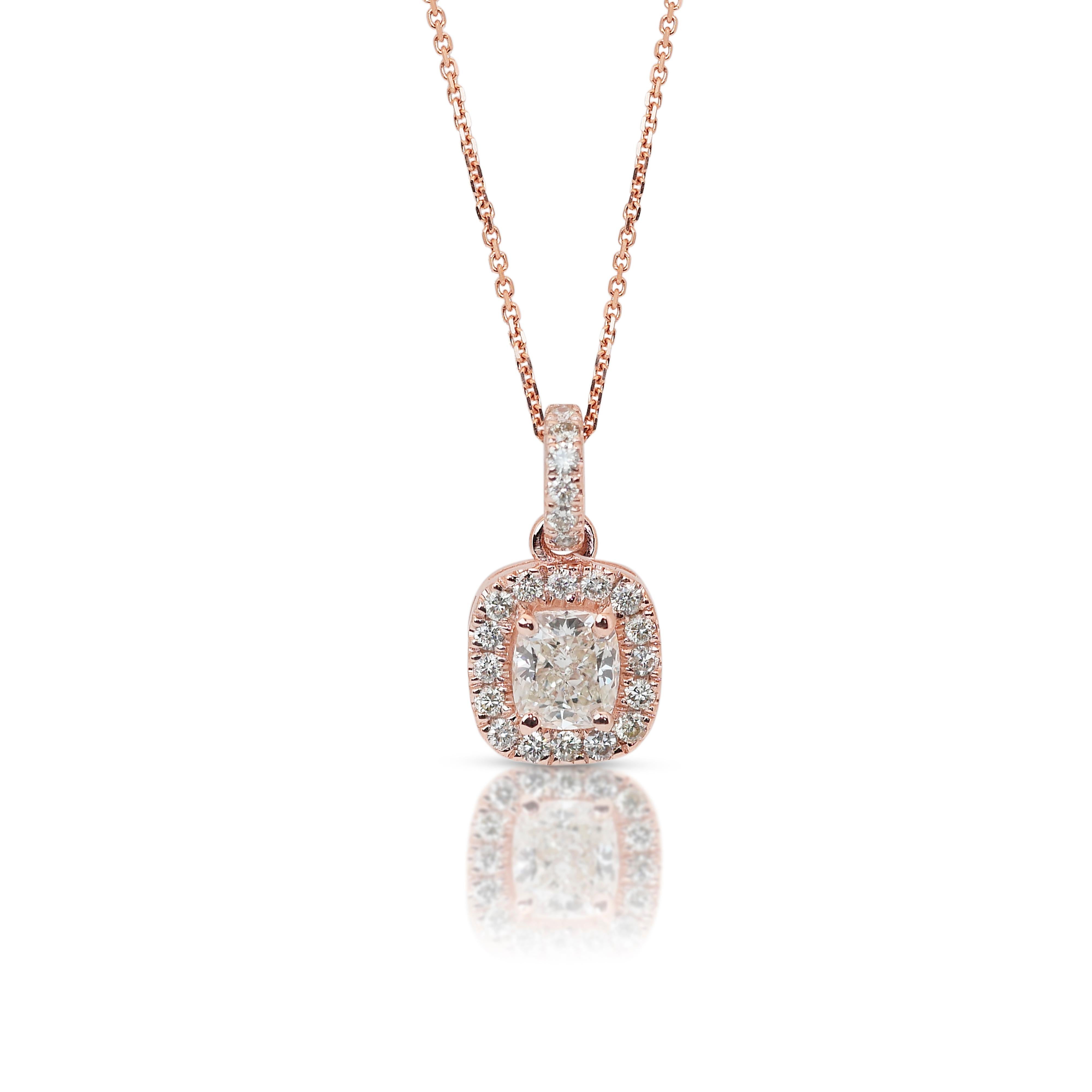 Radiant 1.15ct Diamonds Halo Necklace with Pendant in 18k Rose Gold ...