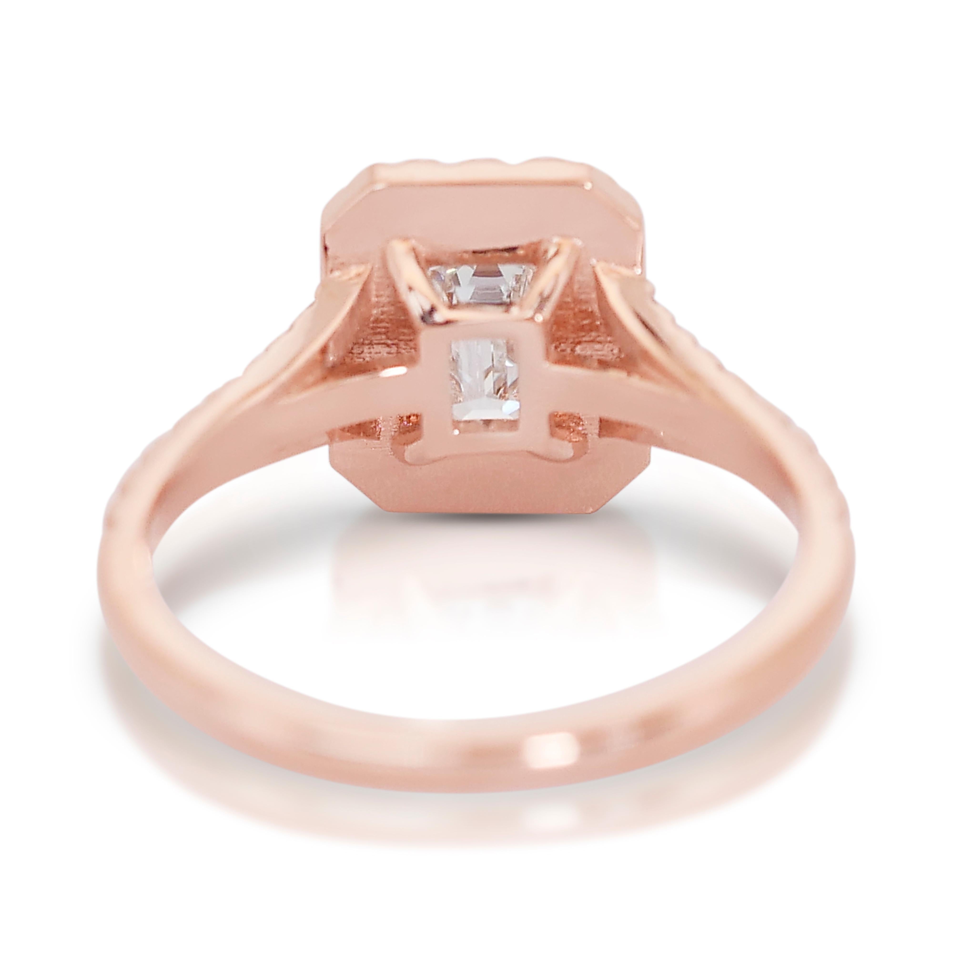 Radiant 1.29ct Double Excellent Ideal Cut Diamond Halo Ring in 14k Rose ...