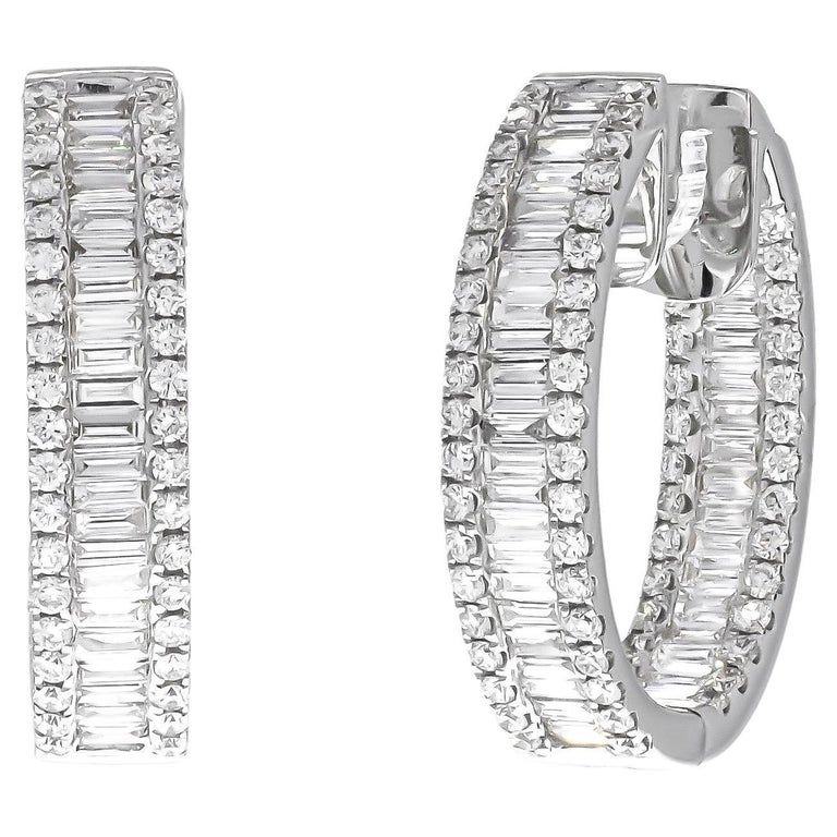 Radiant Allure: 3ct Natural Diamond Inside Outside Hoops Earrings in ...