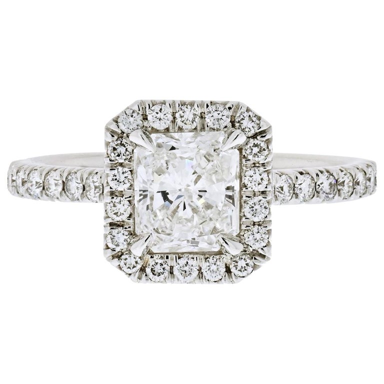 Radiant Cut Diamond Halo Engagement Ring at 1stDibs