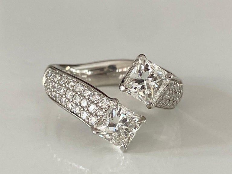 Radiant Cut Diamond Pave Bypass Ring For Sale at 1stDibs
