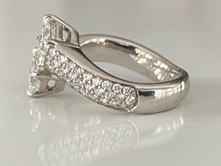 Radiant Cut Diamond Pave Bypass Ring For Sale at 1stDibs