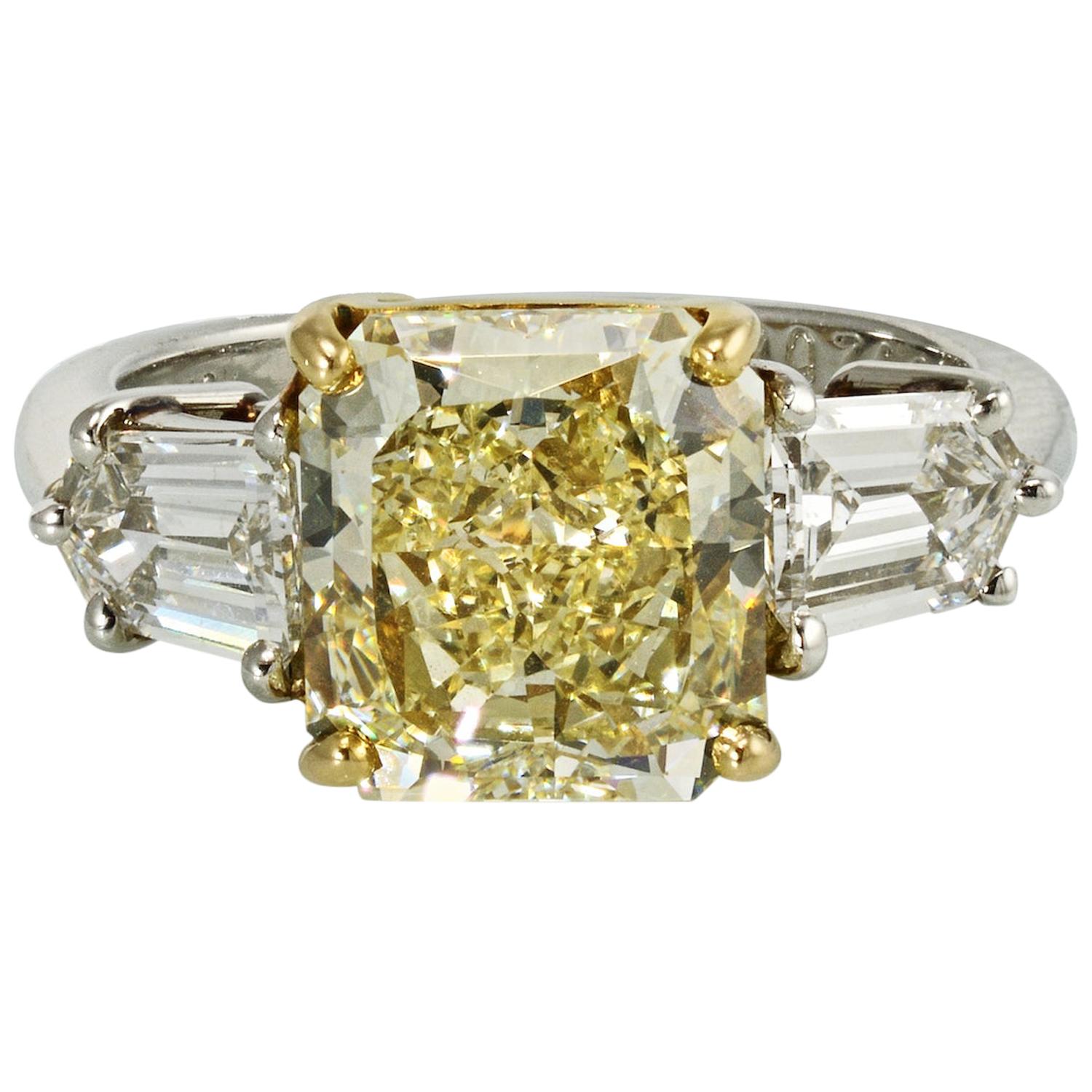 Radiant Cut Fancy Yellow Three-Stone Diamond Engagement Ring at 1stDibs ...