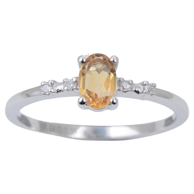 Radiant Yellow Citrine Oval Ring in 14k White Gold with White Diamonds ...