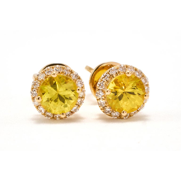 Radiant Yellow Gold Yellow Sapphire and Diamond Halo Stud Earrings For ...