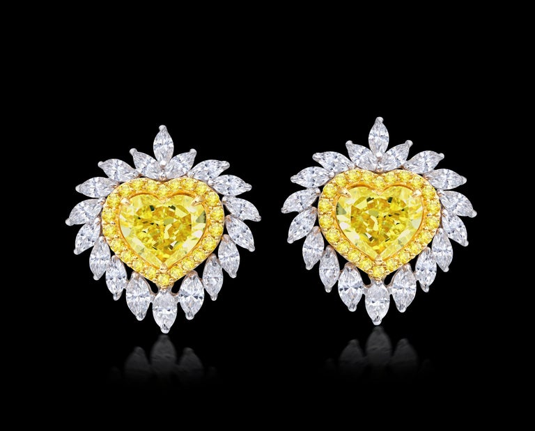 Radiating Heart Shaped Studs, 3.76 Carat For Sale at 1stDibs