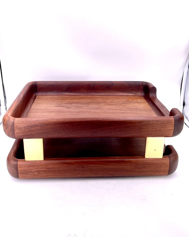 Woodline 6500 Double Letter Desk Tray in Walnut and Brass For Sale at ...