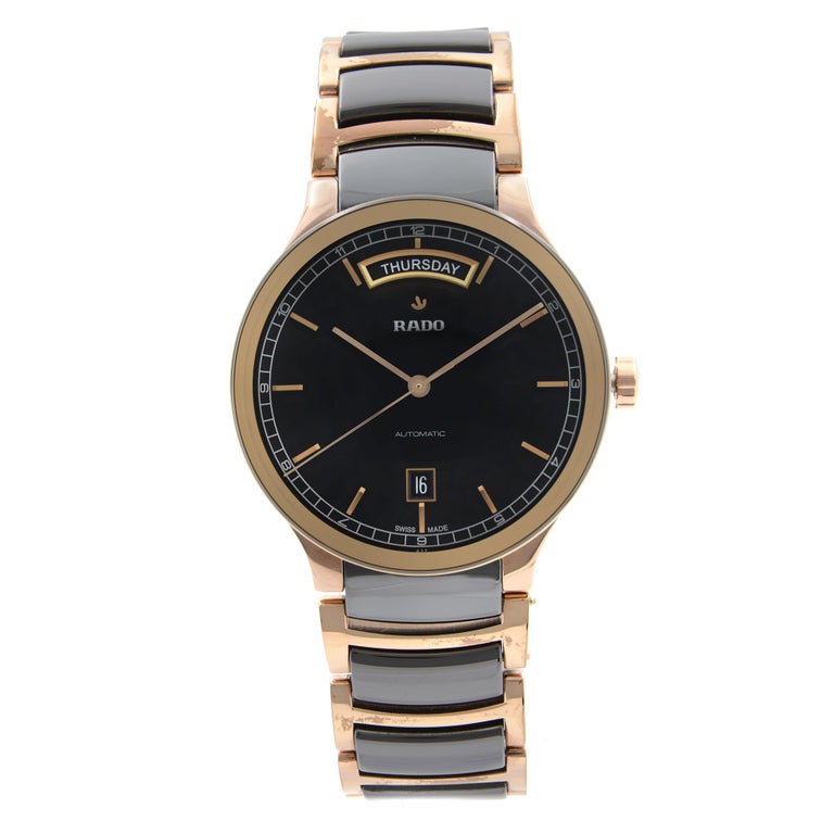 Rado Centrix Steel Ceramic Two-Tone Black Dial Automatic Mens Watch ...