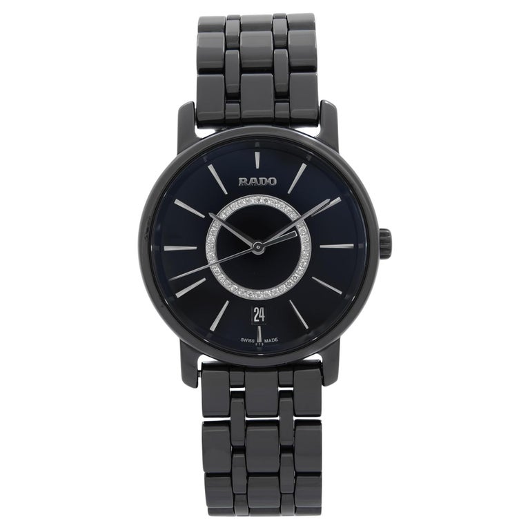 Rado Diamaster Ceramic Black Diamond Dial Quartz Ladies Watch R14063737 ...