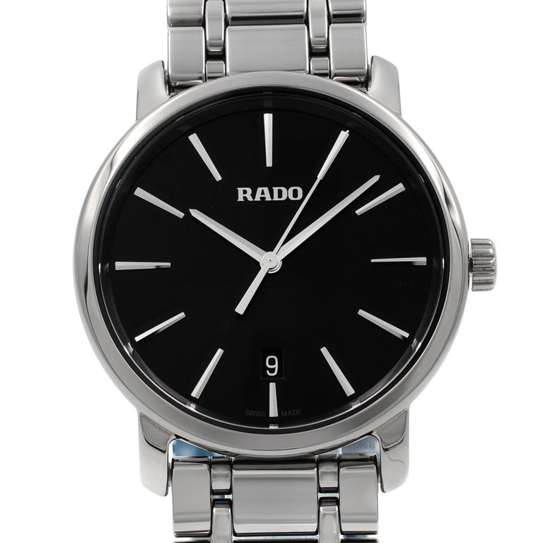 Rado Diamaster Date Ceramic Black Stick Dial Quartz Mens Watch ...