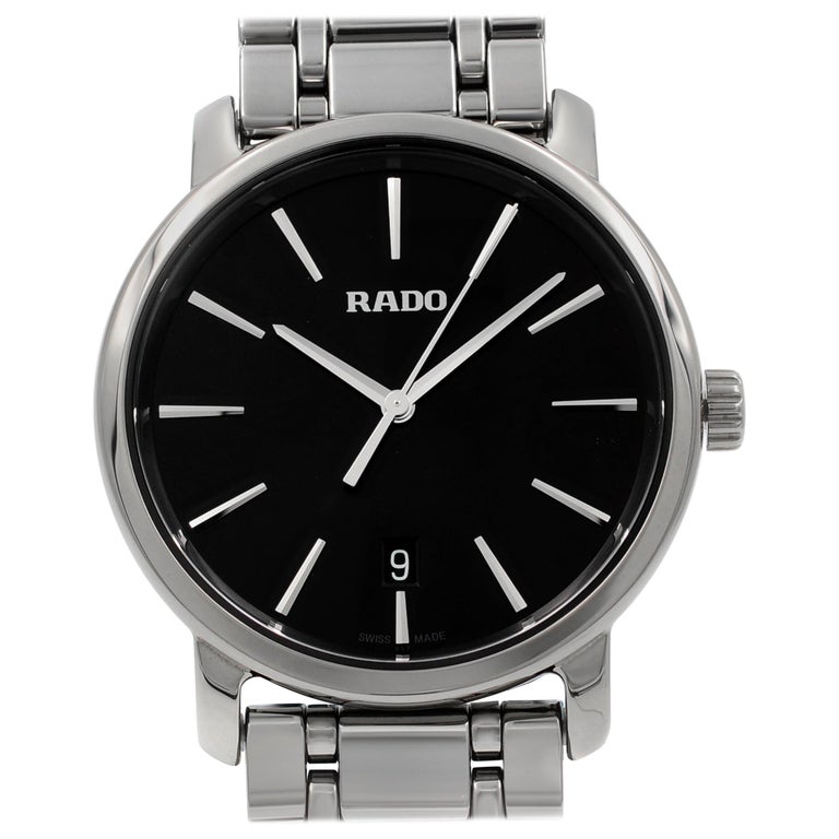 Rado Diamaster Date Hi-Tech Ceramic Black Stick Dial Quartz Mens Watch ...