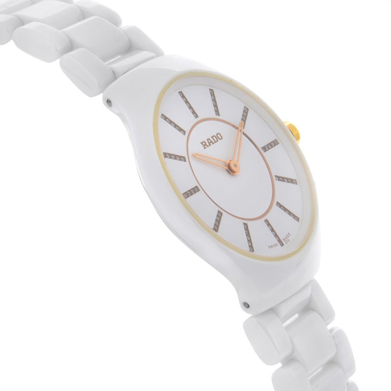 Rado True Thinline 30mm Ceramic White Diamond Dial Quartz Ladies Watch ...