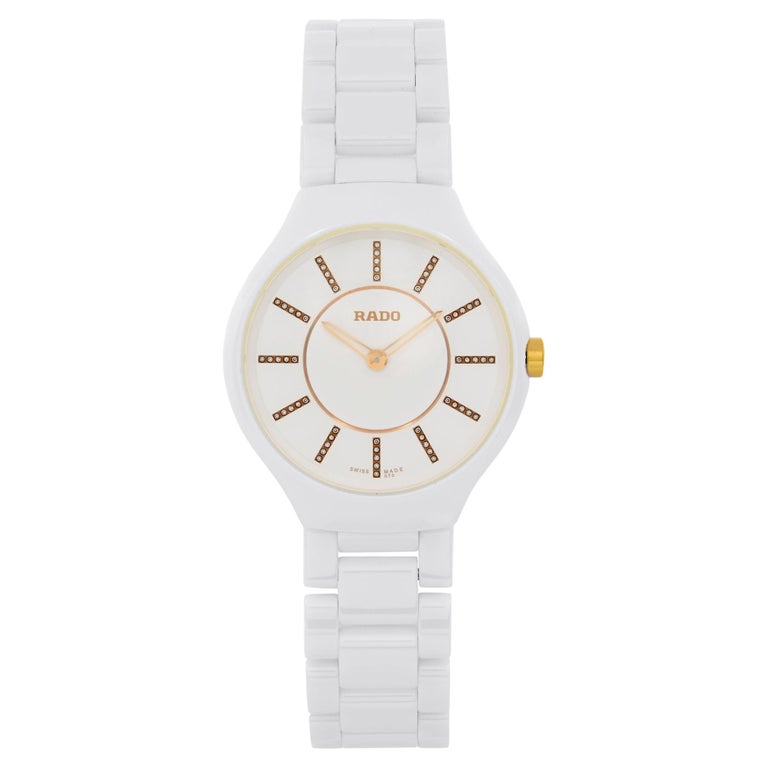 Rado True Thinline 30mm Ceramic White Diamond Dial Quartz Ladies Watch ...