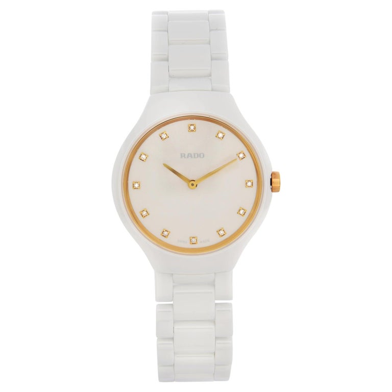 Rado True Thinline Diamond Ceramic White Dial Ladies Quartz Watch ...
