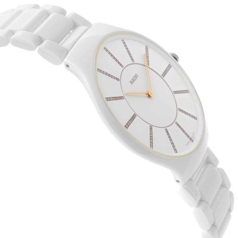 Rado True Thinline Ceramic White Diamond Dial Quartz Unisex Watch ...