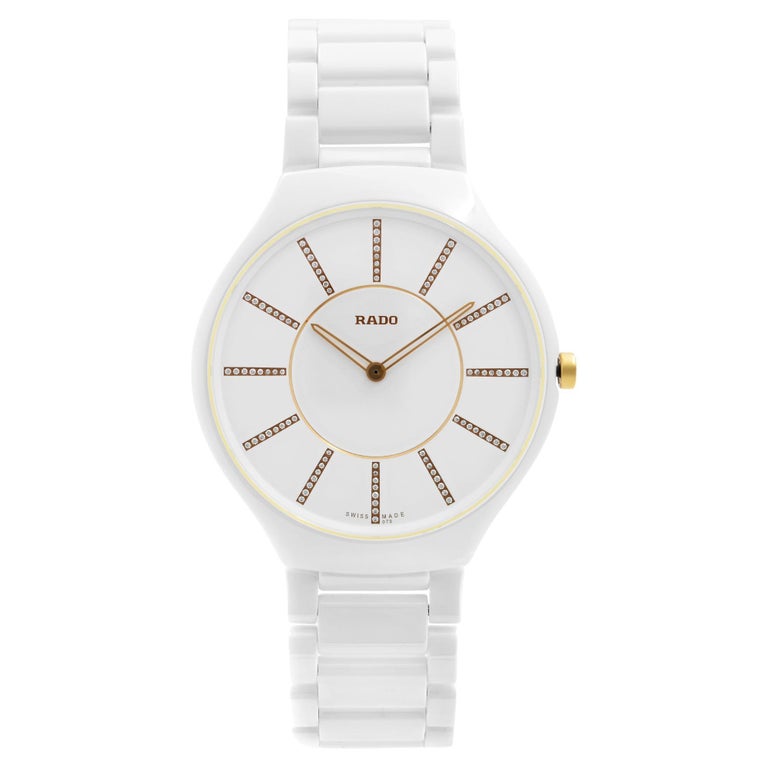 Rado True Thinline Ceramic White Diamond Dial Quartz Unisex Watch ...