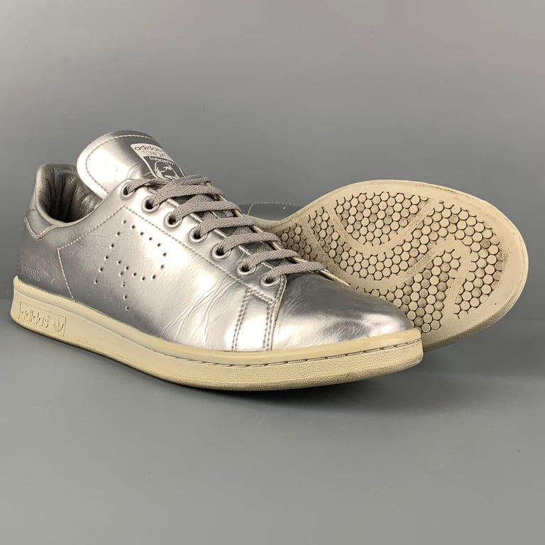 RAF SIMONS x ADIDAS Size 10 Silver Leather Sneakers For Sale at 1stDibs