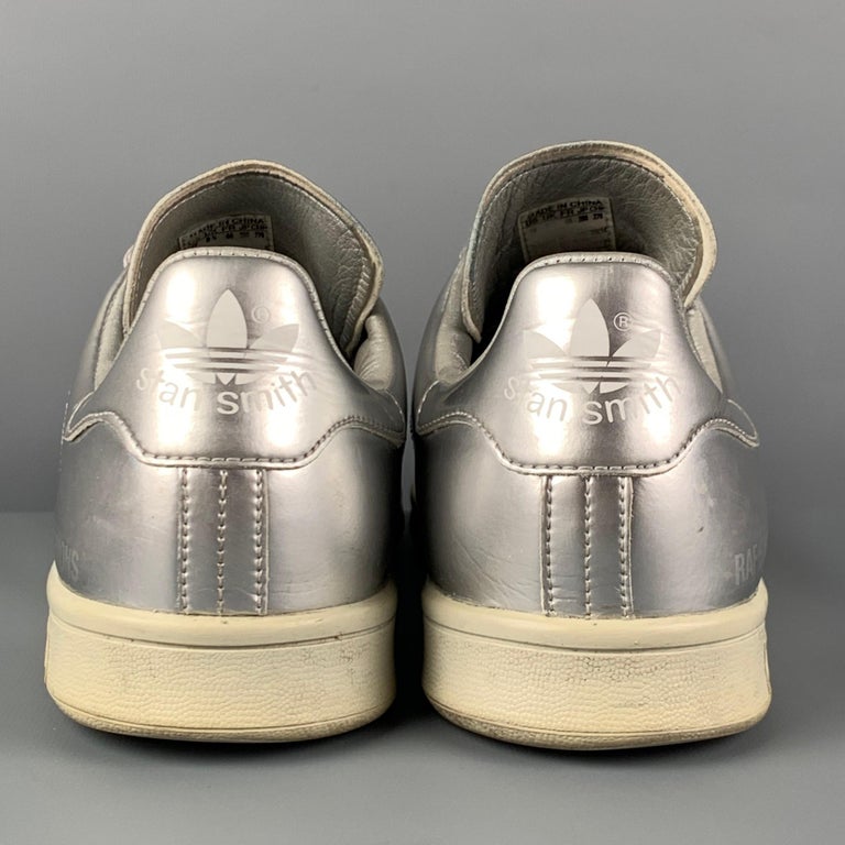 RAF SIMONS x ADIDAS Size 10 Silver Leather Sneakers For Sale at 1stDibs