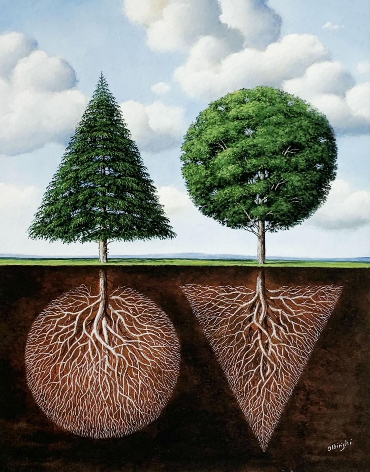 Rafał Olbiński - Two trees - XXI century, Figurative Surrealist print ...
