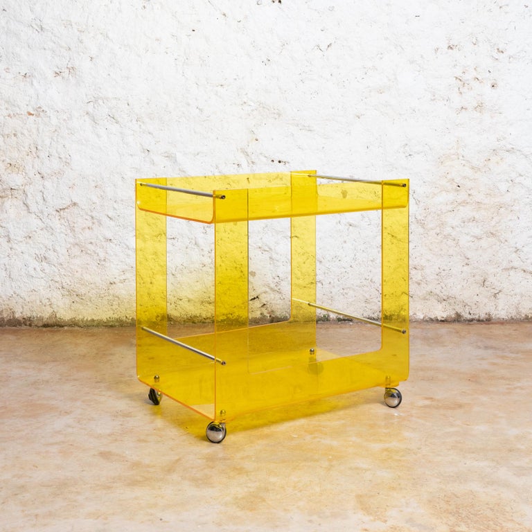 Rafael Carreras Yellow Methacrylate Trolley, circa 1960 For Sale at 1stDibs