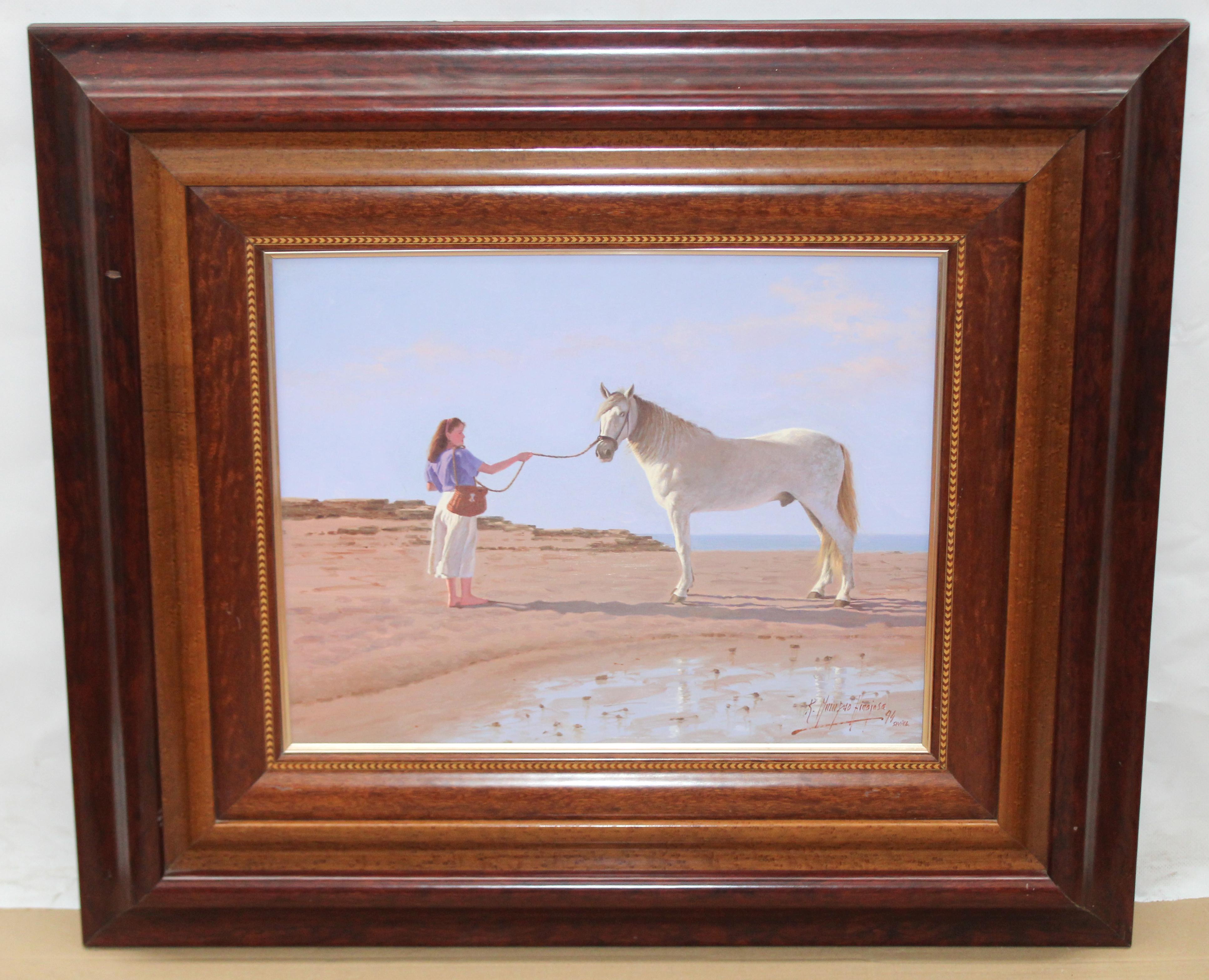 Rafael Mumpao Hinojosa - La mujer del caballo blanco - Óleo pintado del ...