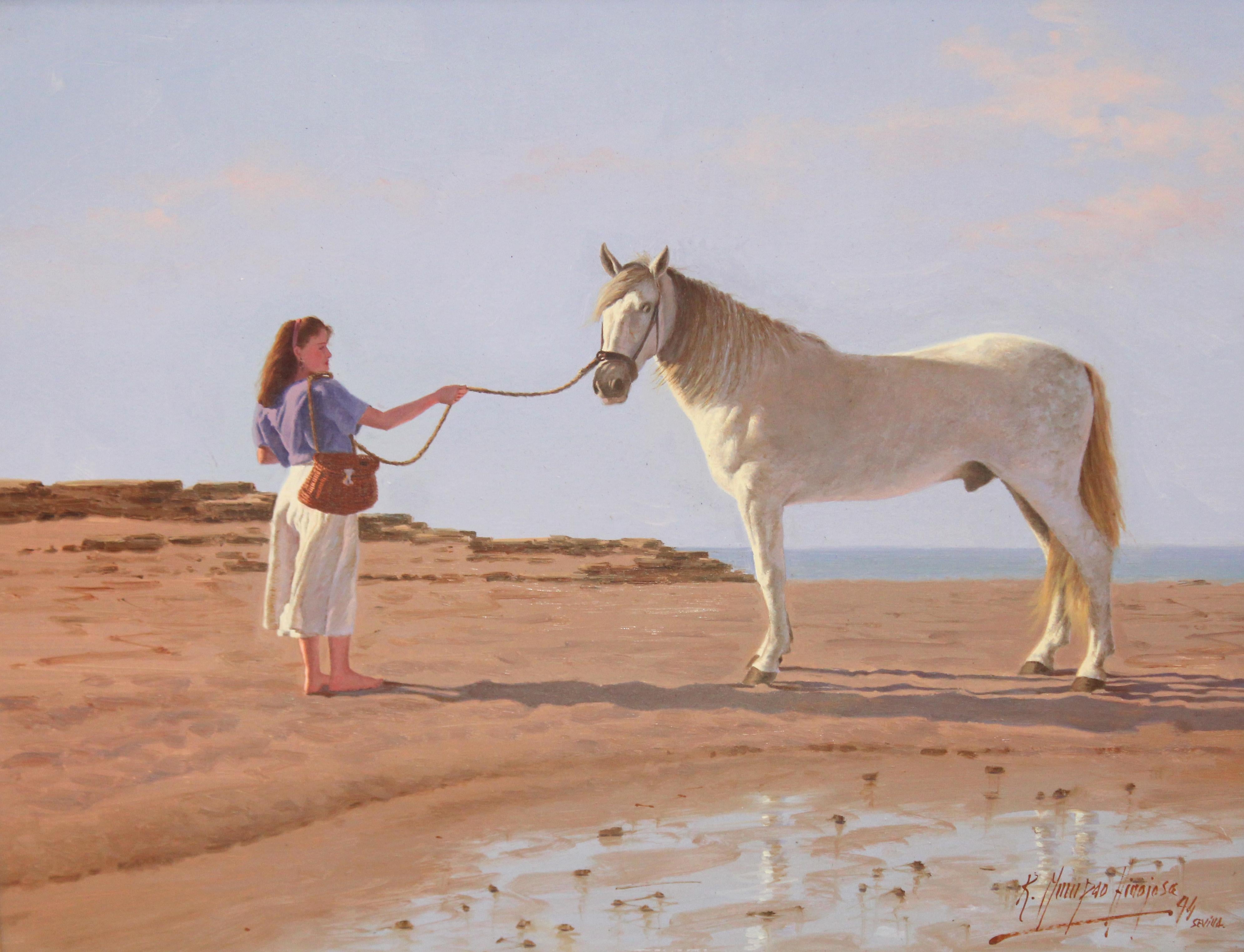 Rafael Mumpao Hinojosa - La mujer del caballo blanco - Óleo pintado del ...