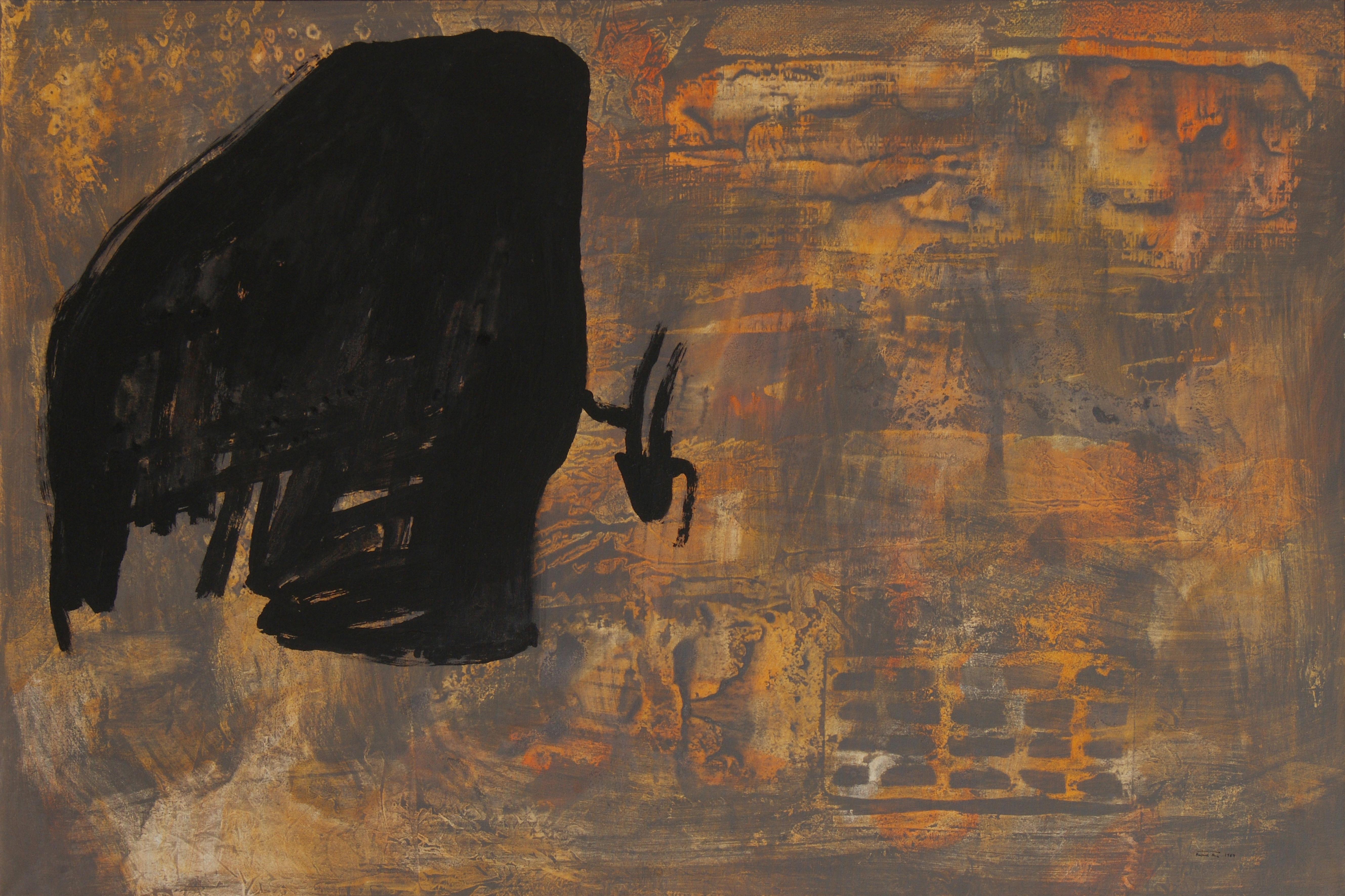 Rafael Ruz - Ruz. black. grey. golden acrylic canvas painting For Sale ...