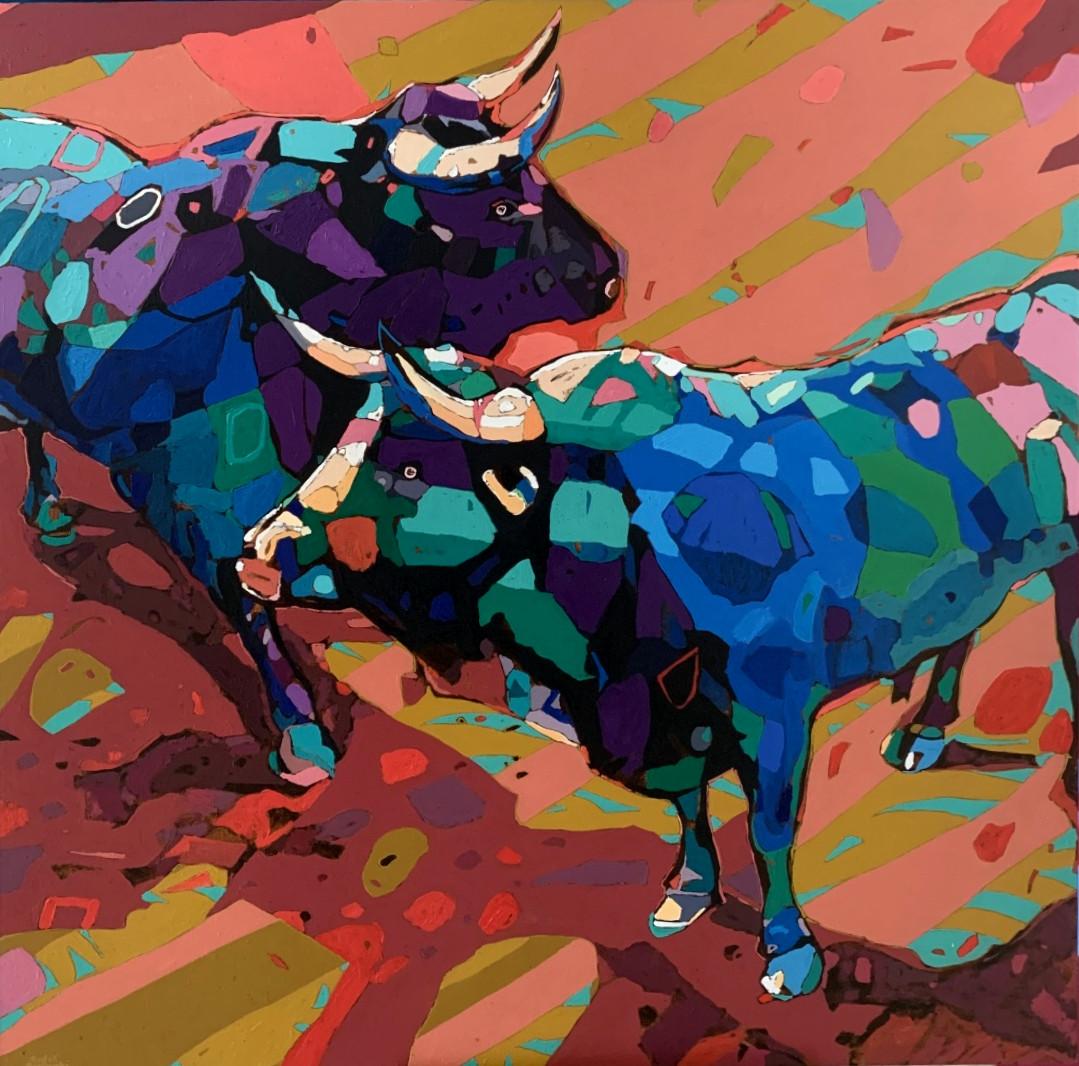 Rafał Gadowski - Bulls 01 - Figurative Oil Painting, Pop art, Animals ...