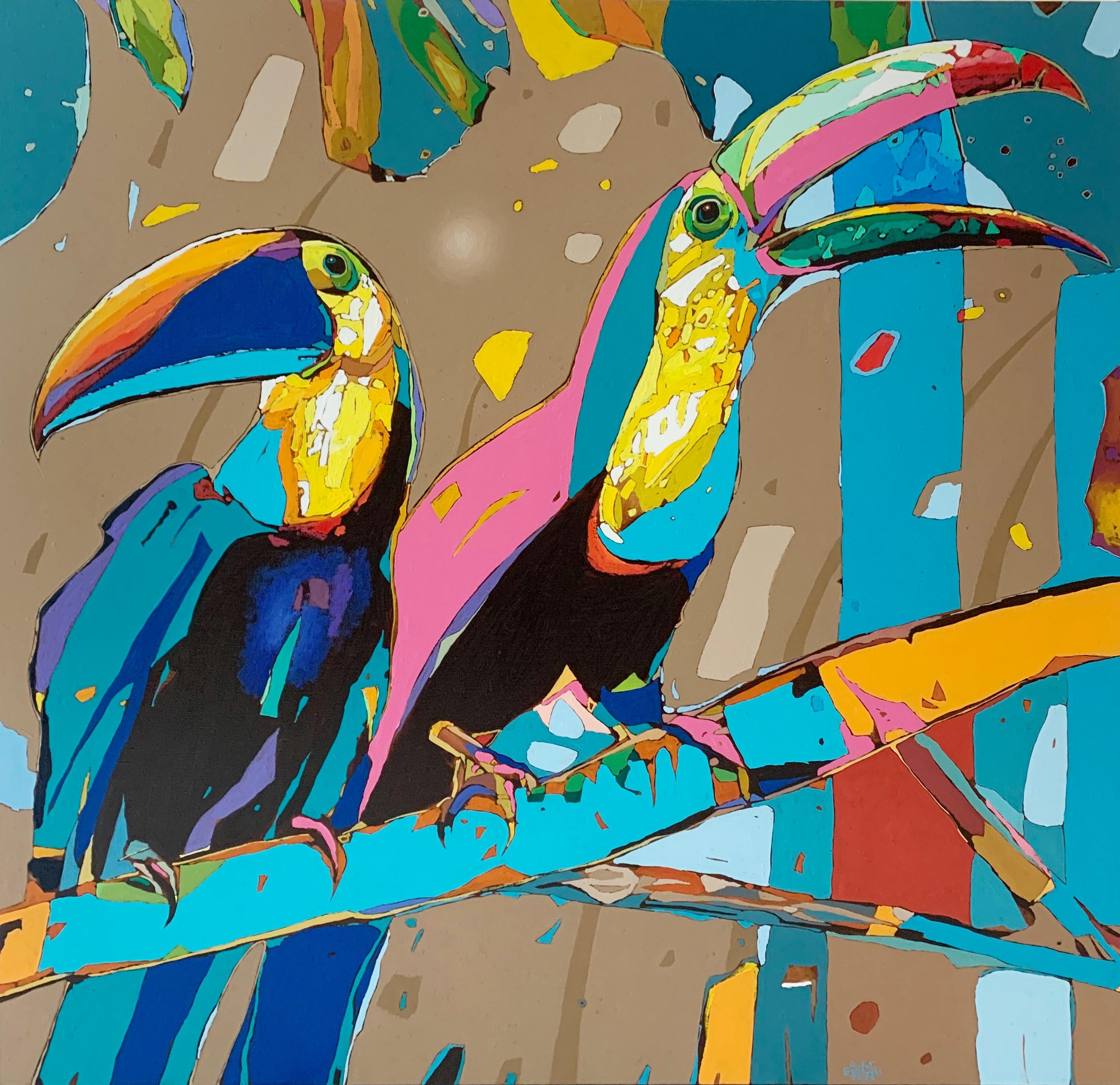 Rafał Gadowski - Toucans 11 - Figurative Oil Painting, Pop art, Animals ...