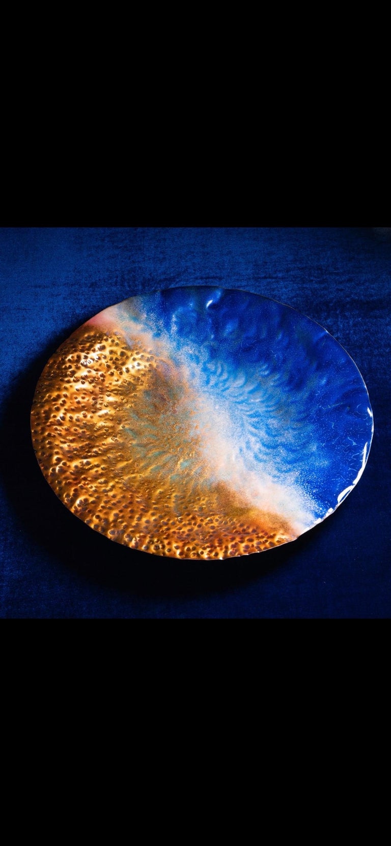 Raffaele Fusco Modern Art Wall Sculpture Italy Gold/Blue Handmade Fired ...