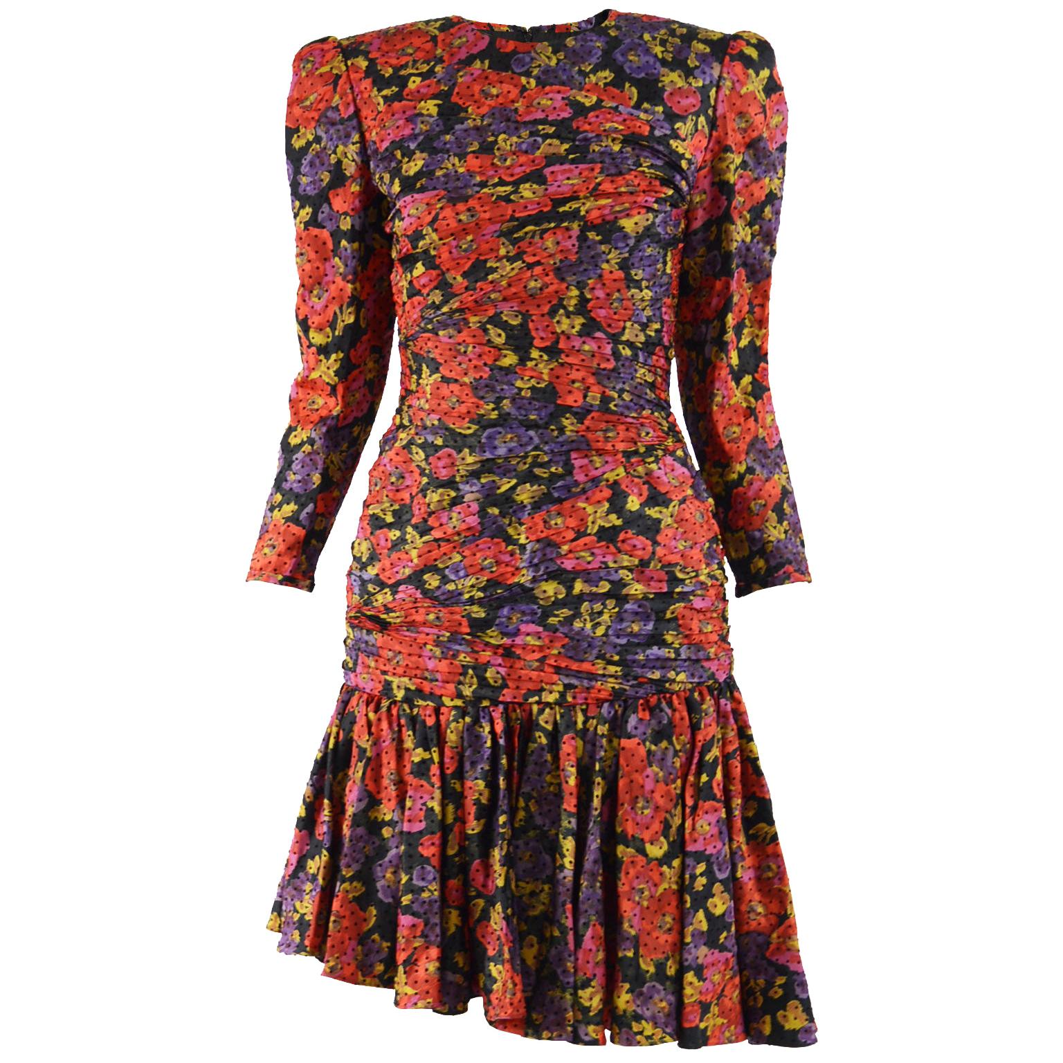 Raffaella Curiel 1980's Black Strapless Cocktail Dress with Roses For ...
