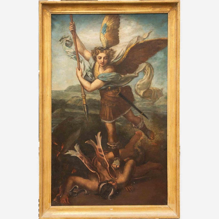 Saint Michael and the Devil - Copy after Raffaello Sanzio -End of 19th ...