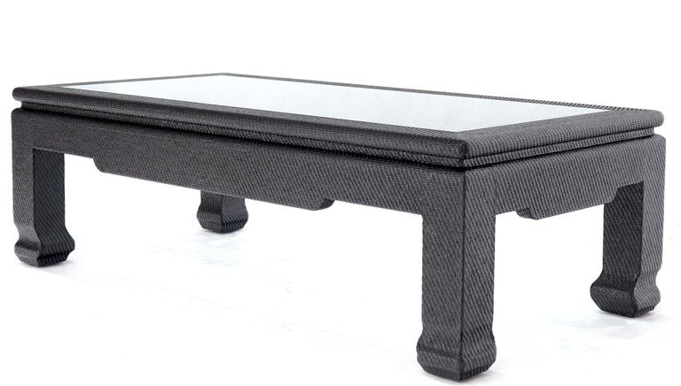 Raffia Cloth Covered Rectangular Glass Top Coffee Table Black For Sale ...