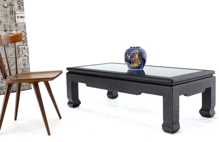 Raffia Cloth Covered Rectangular Glass Top Coffee Table Black For Sale ...
