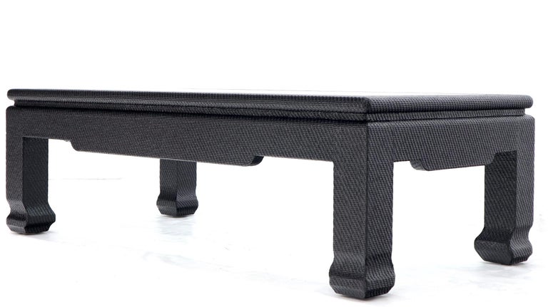 Raffia Cloth Covered Rectangular Glass Top Coffee Table Black For Sale ...