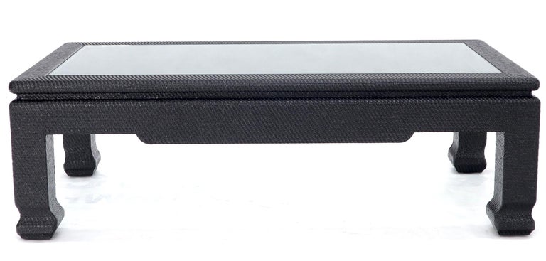 Raffia Cloth Covered Rectangular Glass Top Coffee Table Black For Sale ...