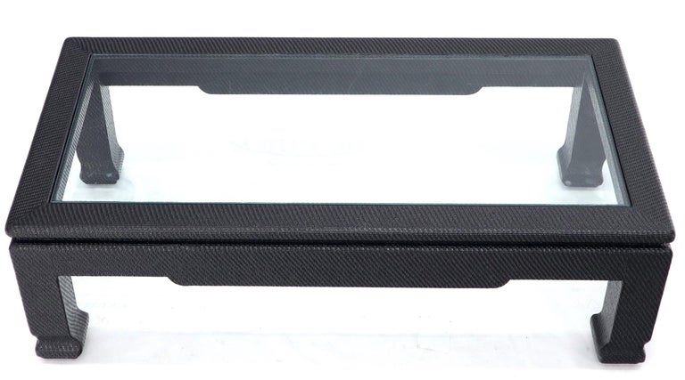 Raffia Cloth Covered Rectangular Glass Top Coffee Table Black For Sale ...